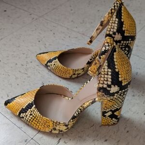 Shoes | Aldo Yellow Snake Print Block Womens Heels | Poshmark